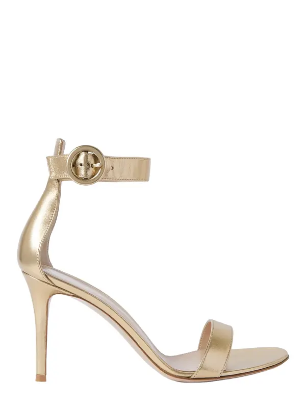 GIANVITO ROSSI Portofino 85 Metallic Leather Sandals - Gold