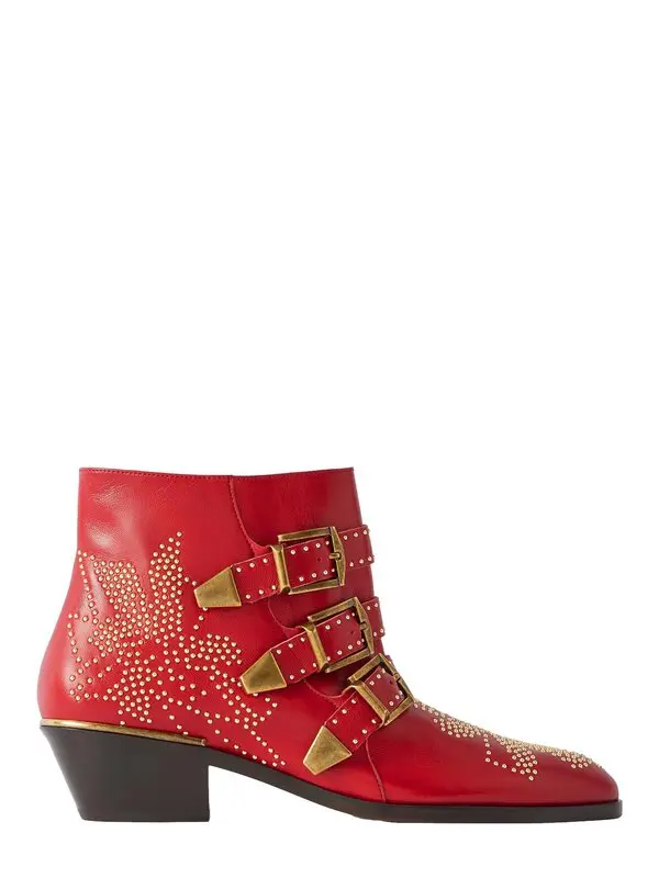Chloé Susanna Studded Leather Ankle Boots - Red