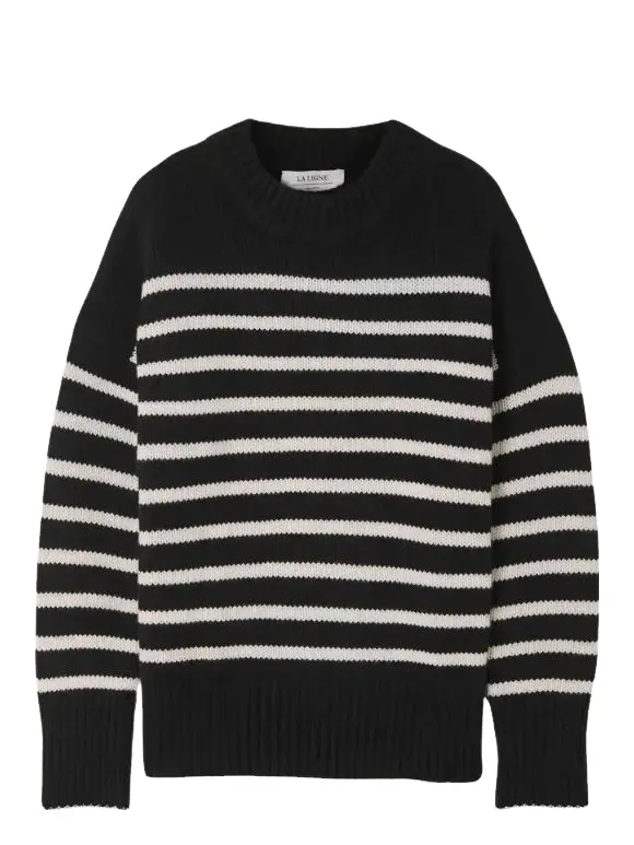 LA LIGNE Marin Striped Wool And Cashmere-blend Sweater - Black