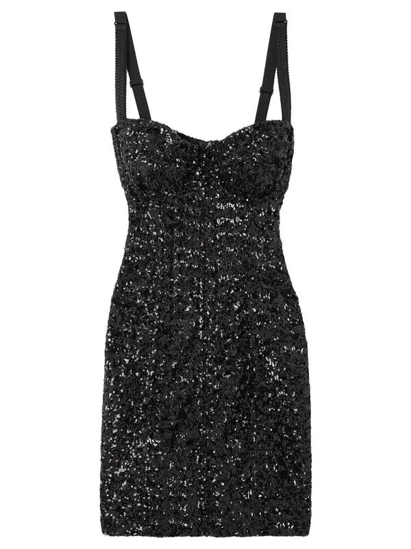 Dolce & Gabbana Sequined Stretch-tulle Mini Dress - Black