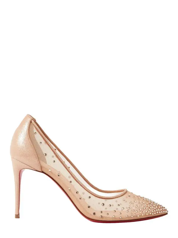 CHRISTIAN LOUBOUTIN Follies 85 Crystal-embellished Pumps - Neutrals