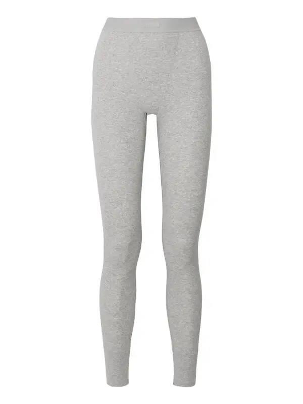 SKIMS Cotton Collection Ribbed Cotton-blend Jersey Leggings - Gray