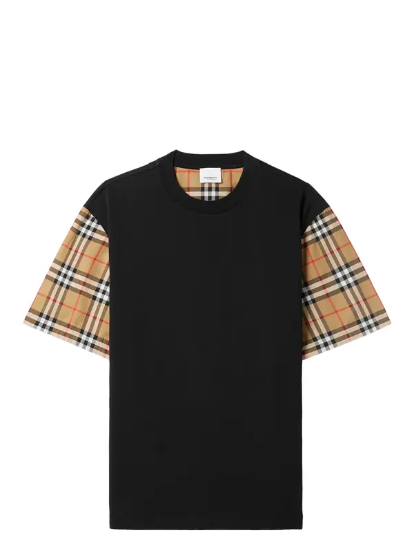 Burberry Checked Poplin-trimmed Cotton-jersey T-shirt - Black