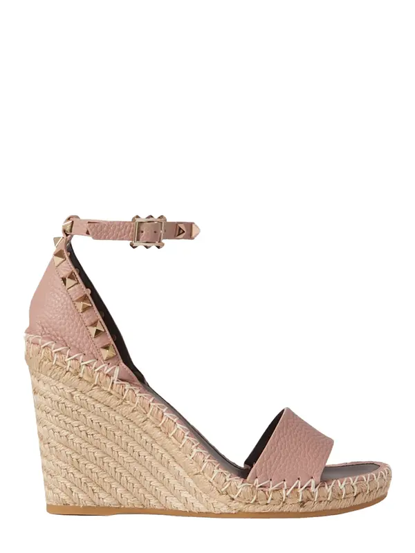 Valentino Garavani Rockstud 105 Textured-leather Espadrille Wedge Sandals - Neutrals