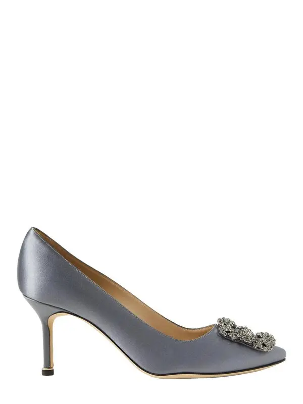 Manolo Blahnik Hangisi 70 Crystal-embellished Satin Pumps - Blue