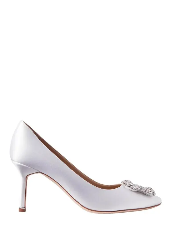 Manolo Blahnik Hangisi 70 Crystal-embellished Satin Pumps - White
