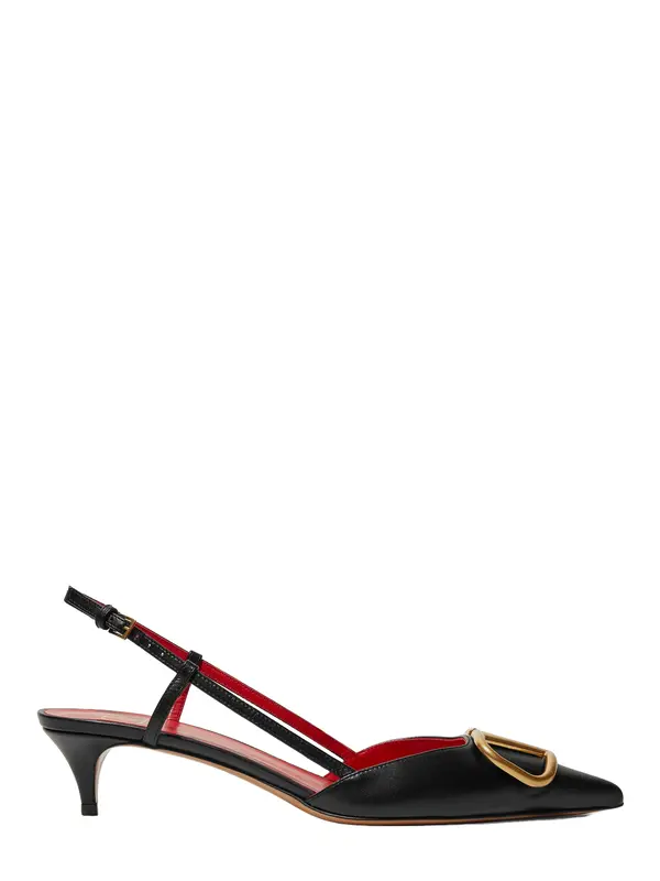 Valentino Garavani Go Logo 40 Embellished Leather Slingback Pumps - Black