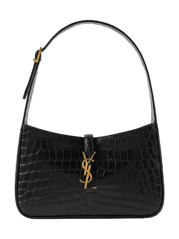 Saint Laurent Le 5 À 7 Croc-effect Shoulder Bag - Black