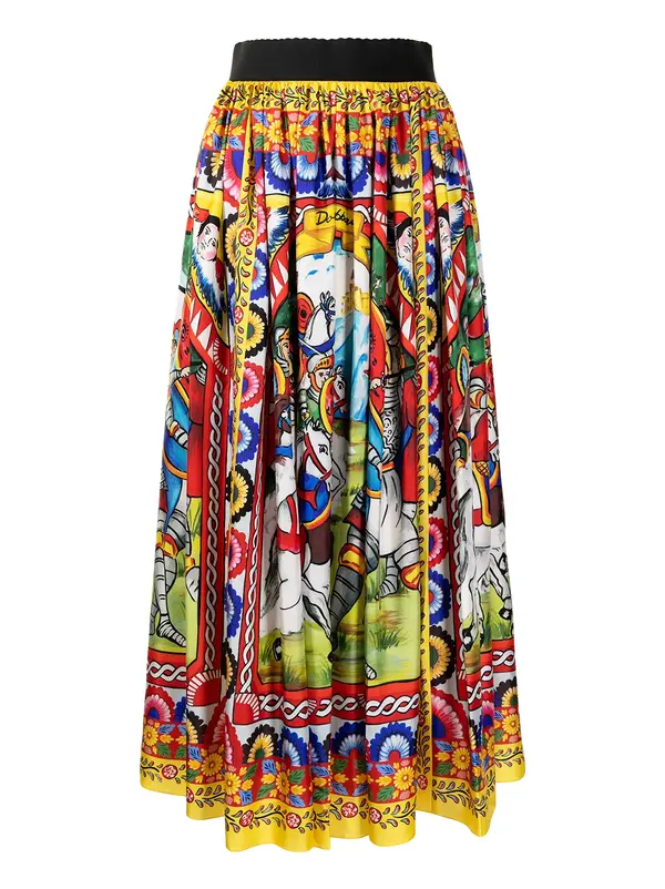 Dolce & Gabbana Carretto-print Twill Midi Skirt - Yellow
