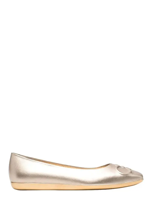 FERRAGAMO Gancini Motif Square-toe Ballerina Flats - Gold