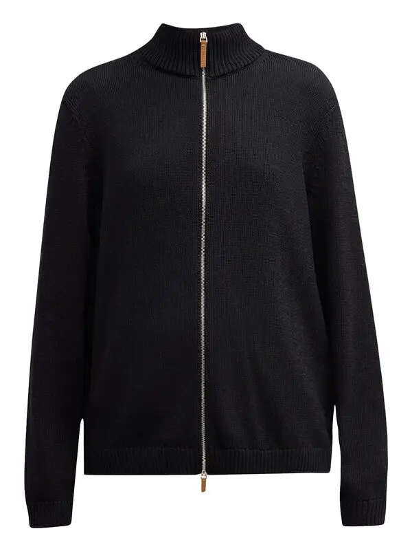 Lafayette 148 New York Cotton-silk Fitted Bomber Sweater - Black
