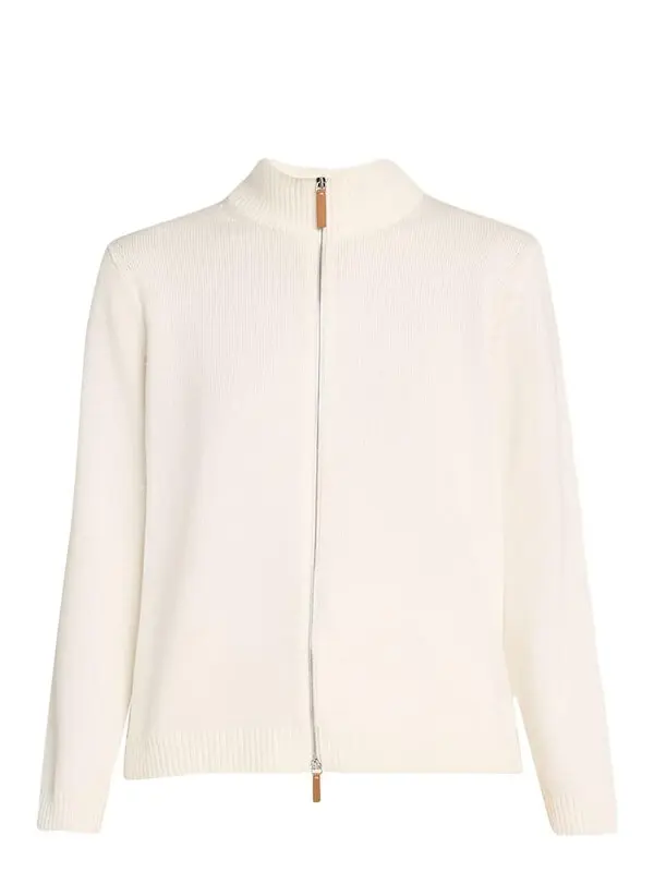 Lafayette 148 New York Cotton-silk Fitted Bomber Sweater - Ivory