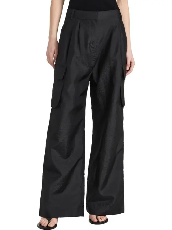 Tibi Crispy Nylon Pleated Cargo Pant - Black
