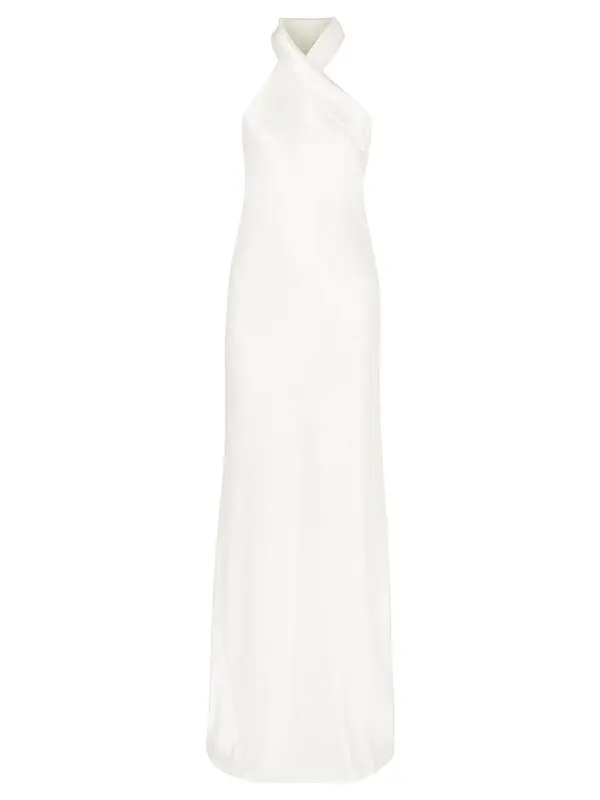 Galvan Mayfair Halterneck Asymmetric Gown - White