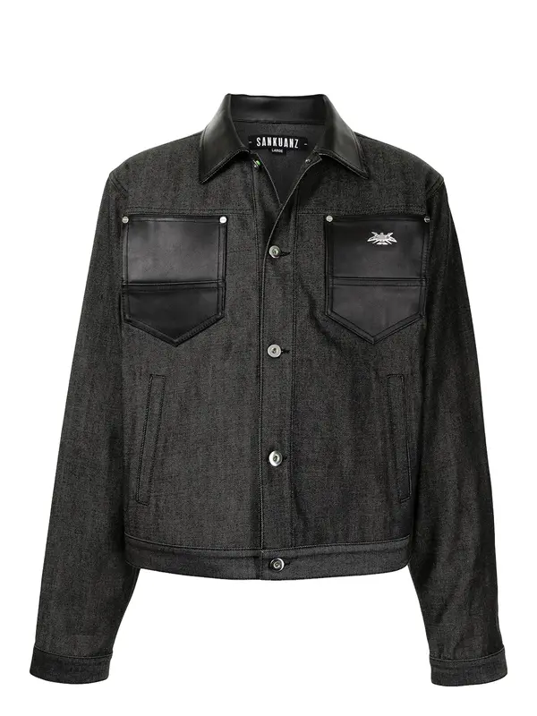 SANKUANZ Leather-trimmed Denim Jacket - Black