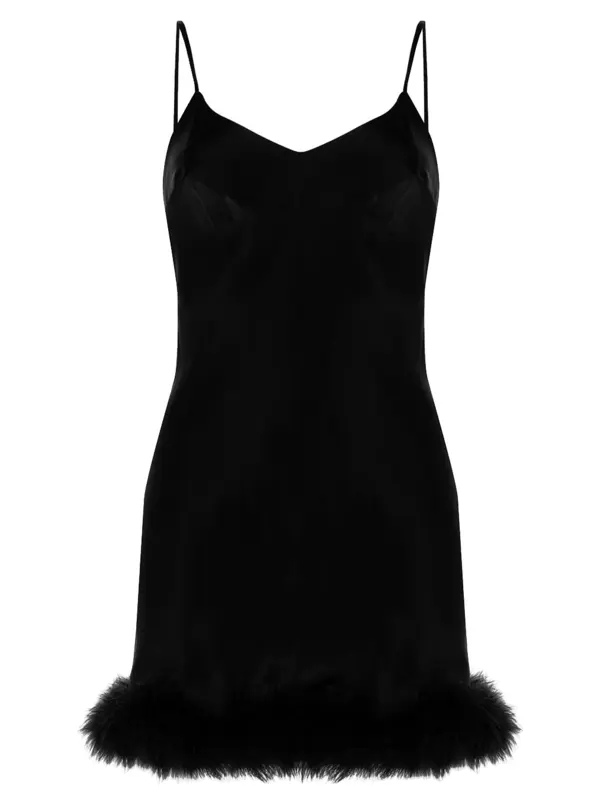 GILDA & PEARL Kitty Feather-trimmed Slip Dress - Black