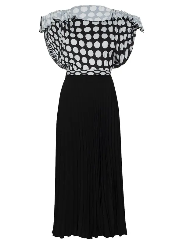 MAISON MARGIELA Polka Dot Pleated Midi Dress - Black