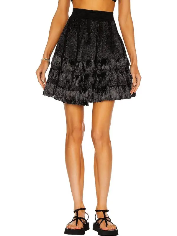 Alaïa Courte Raphia Franges Skirt - Noir