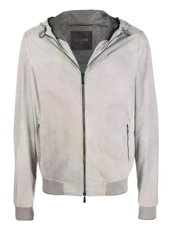 MOORER Lightweight Zipped Leather Jacket - Grey