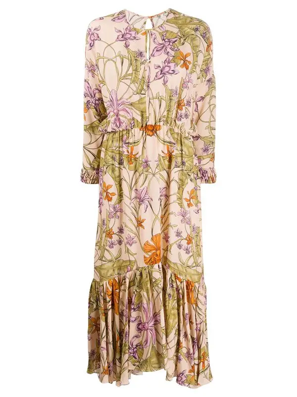 Johanna Ortiz Floral-print Pleated Hem Dress - Neutrals