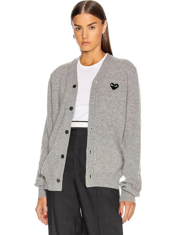 Play Comme Des Garcon Wool Cardigan With Heart Emblem - Light Gray