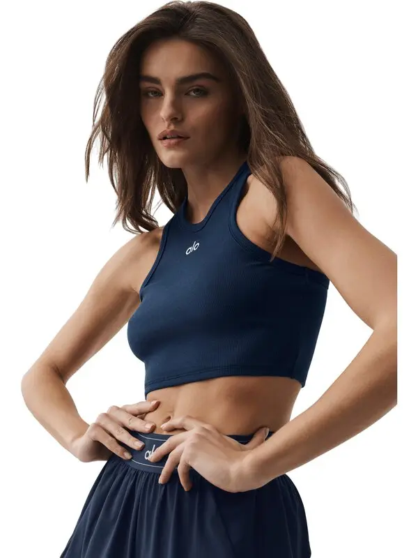 Alo Yoga Aspire Ribbed Cropped Tank Top - Navy/white
