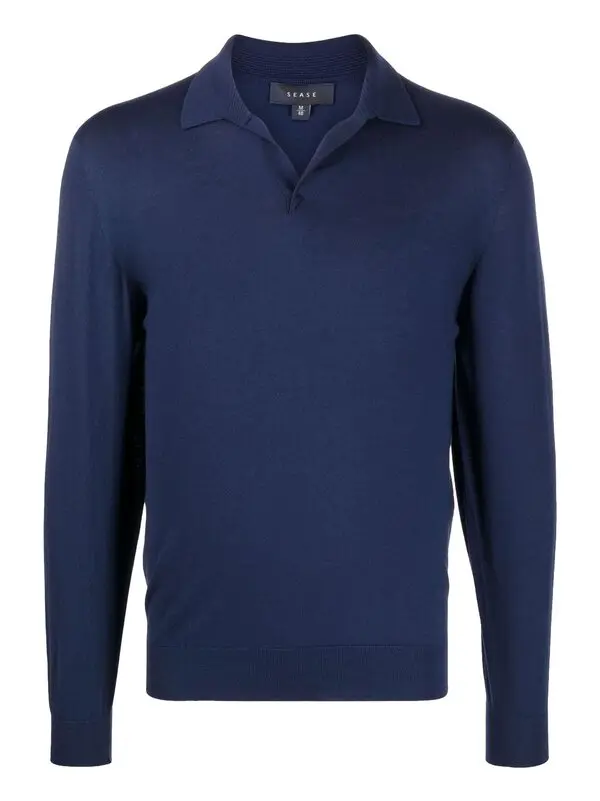 Sease Long-sleeved Knitted Polo Shirt - Blue