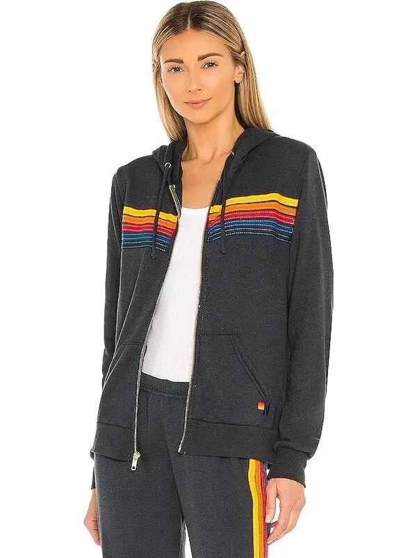 Aviator Nation 5 Stripe Hoodie - Charcoal