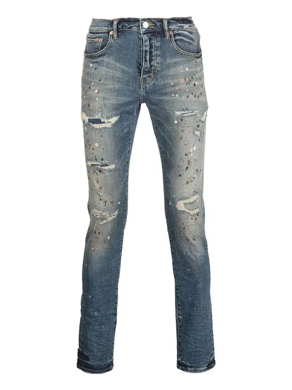 PURPLE BRAND Paint-splatter Distressed-effect Jeans - Blue