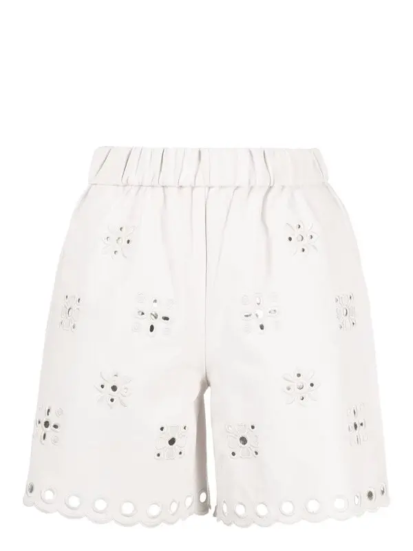Red Valentino Broderie Lambskin Shorts - White