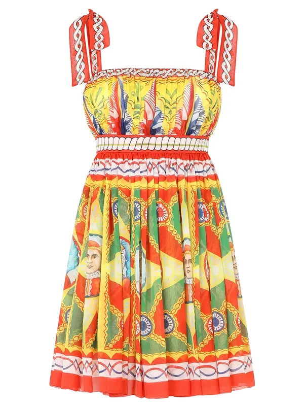 Dolce & Gabbana Carretto-print Chiffon Minidress - Yellow