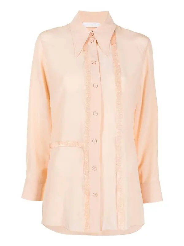 Chloé Silk Lace Trim Shirt - Neutrals