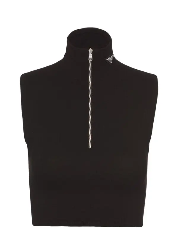 Prada Half-zip Sleeveless Crop Top - Black
