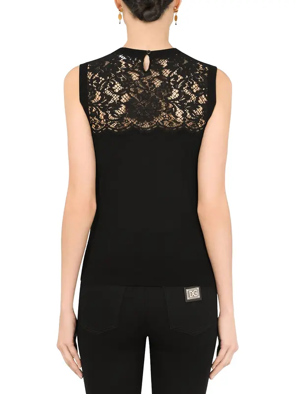 Dolce & Gabbana Lace-panel Virgin Wool Blouse - Black