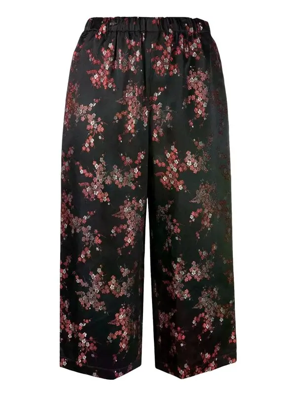 Comme Des Garçons Floral-print Cropped Trousers - Black