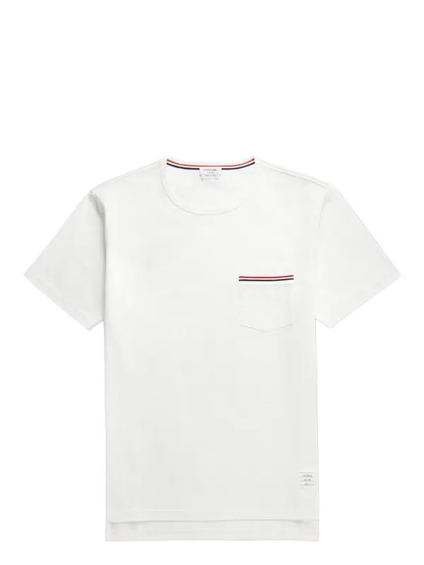 Thom Browne Slim-fit Grosgrain-trimmed Cotton-jersey T-shirt - White