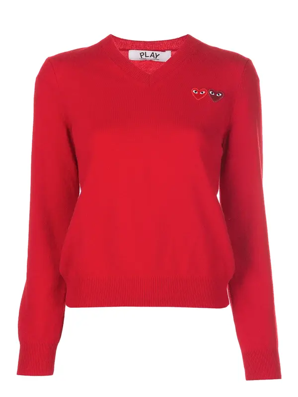 Play Comme Des Garcon Knitted V-neck Jumper - Red