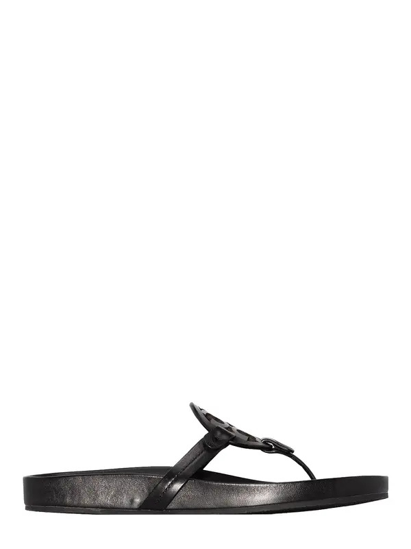 Tory Burch Miller Monogram Flat Sandals - Black