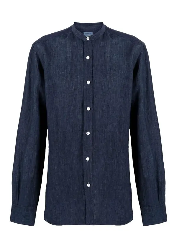 BARBA NAPOLI Band-collar Linen Shirt - Blue