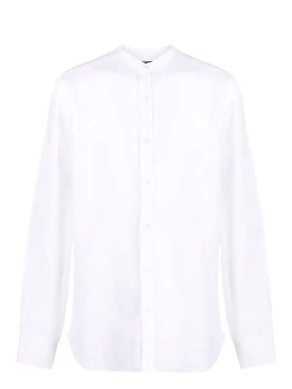 BARBA NAPOLI Band Collar Linen Shirt - White