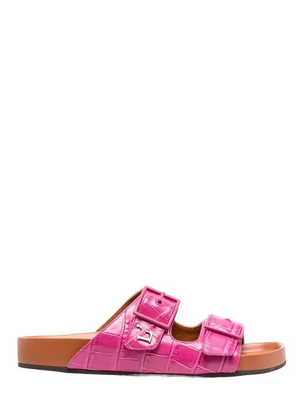 L' AUTRE CHOSE Crocodile-embossed Double Strap Sandals - Pink