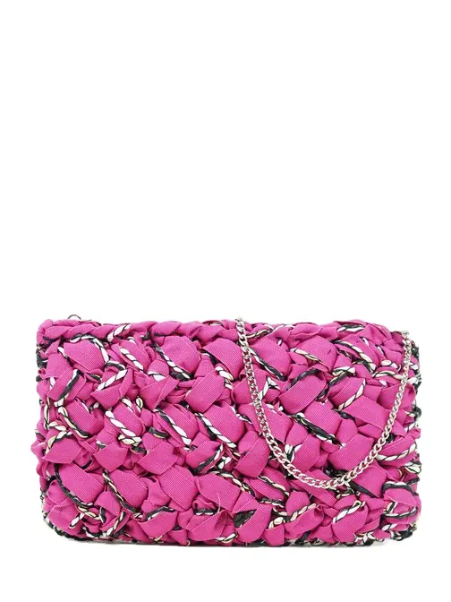 SANTM Lorenza Gandaglia Grosgrain Raffia Clutch - Pink