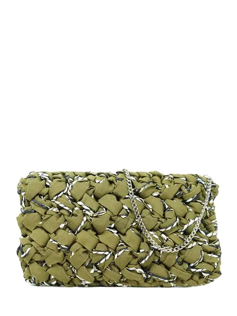 SANTM Lorenza Gandaglia Grosgrain Raffia Clutch - Green