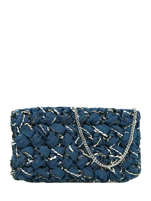 SANTM Lorenza Gandaglia Grosgrain Raffia Clutch - Blue