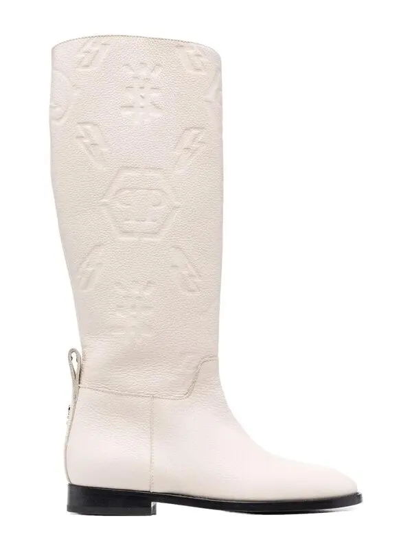 Philipp Plein Embossed-logo Knee-high Boots - Neutrals