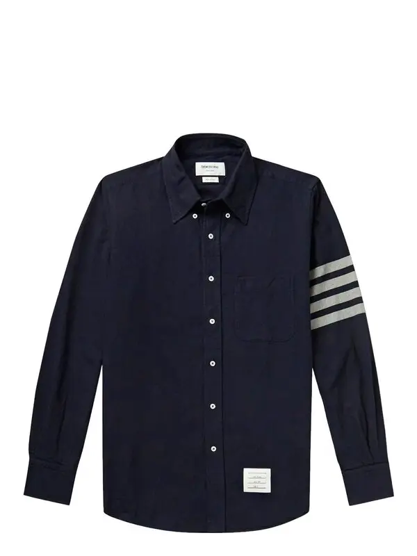 Thom Browne Button-down Collar Striped Cotton-flannel Shirt - Blue