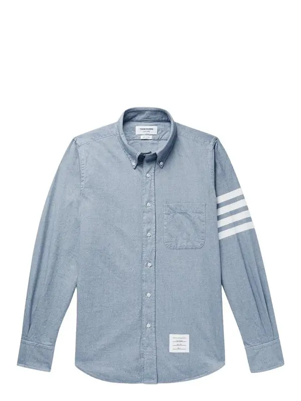 Thom Browne Button-down Collar Striped Cotton-flannel Shirt - Blue