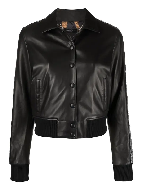Philipp Plein Crystal-embellished Leather Jacket - Black