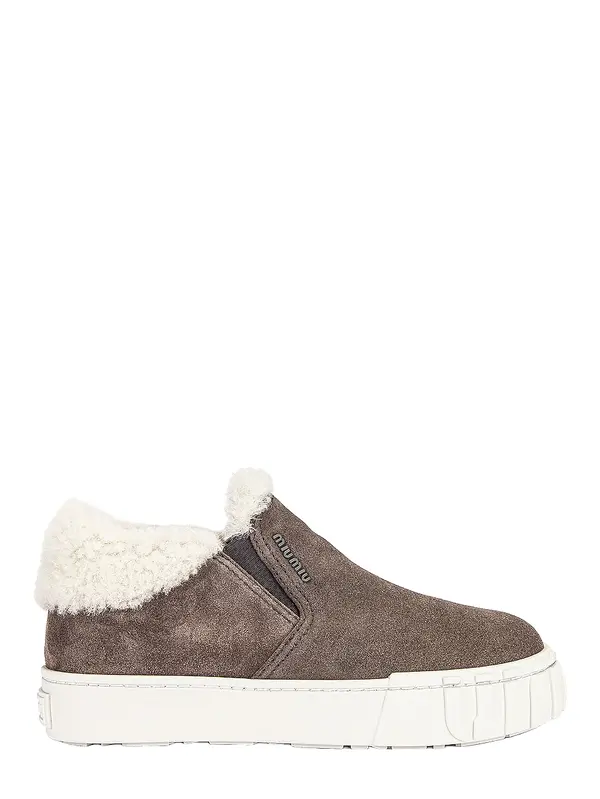 Miu Miu Suede Slip On Sneakers - Ghiaia & Natural