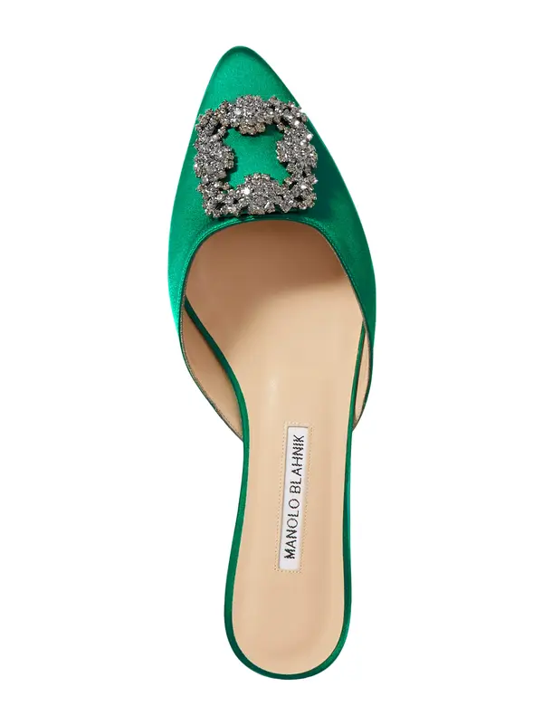 Manolo Blahnik Hangisi Crystal-embellished Slippers - Green